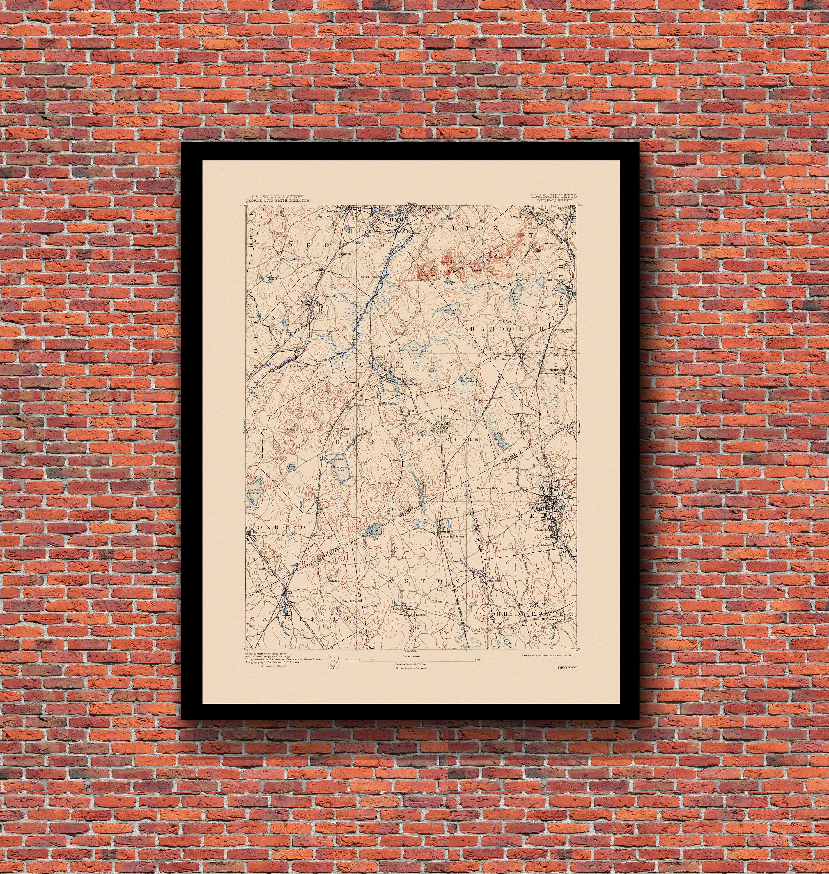 Dedham, MA - Restored Vintage Map - Etsy