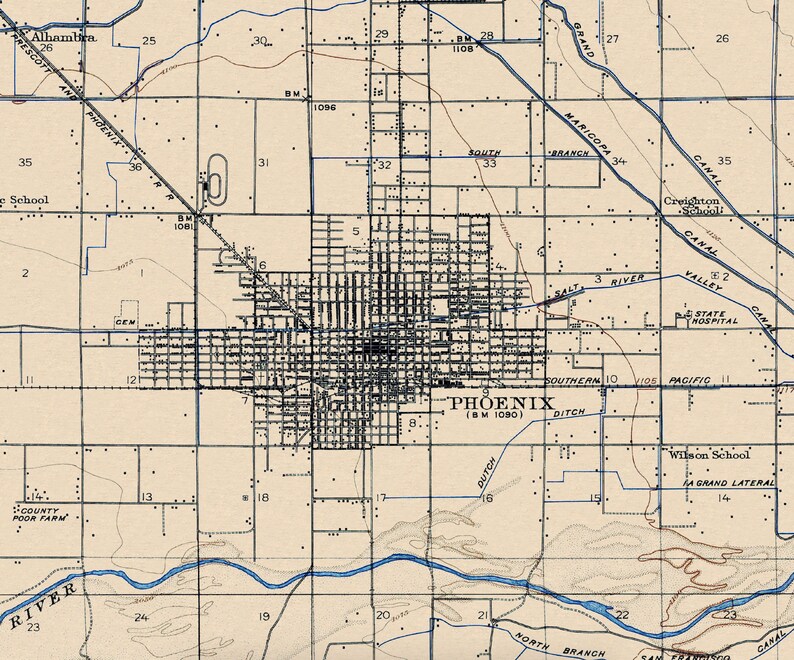 Phoenix, Arizona Vintage Topographic Map (1912) - Etsy
