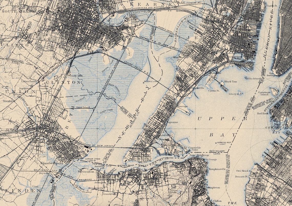 Staten Island Vintage Topographic Map (1900) - Etsy