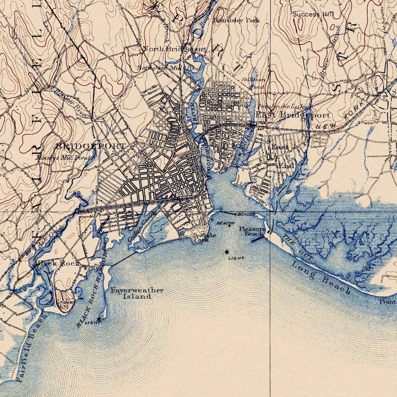 Bridgeport, CT Restored Vintage Map - Etsy