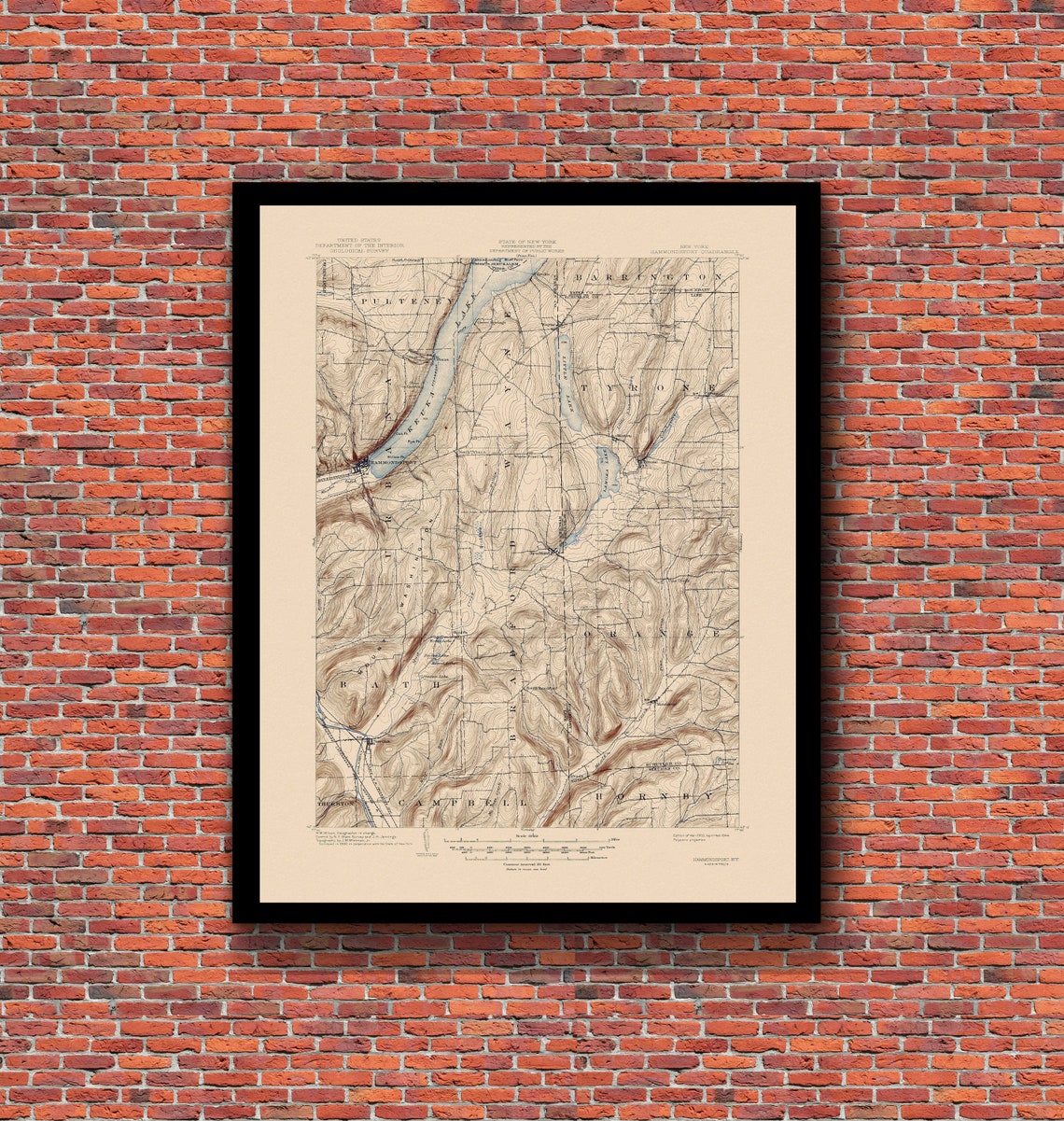 Hammondsport, NY - Restored Vintage Map - Etsy