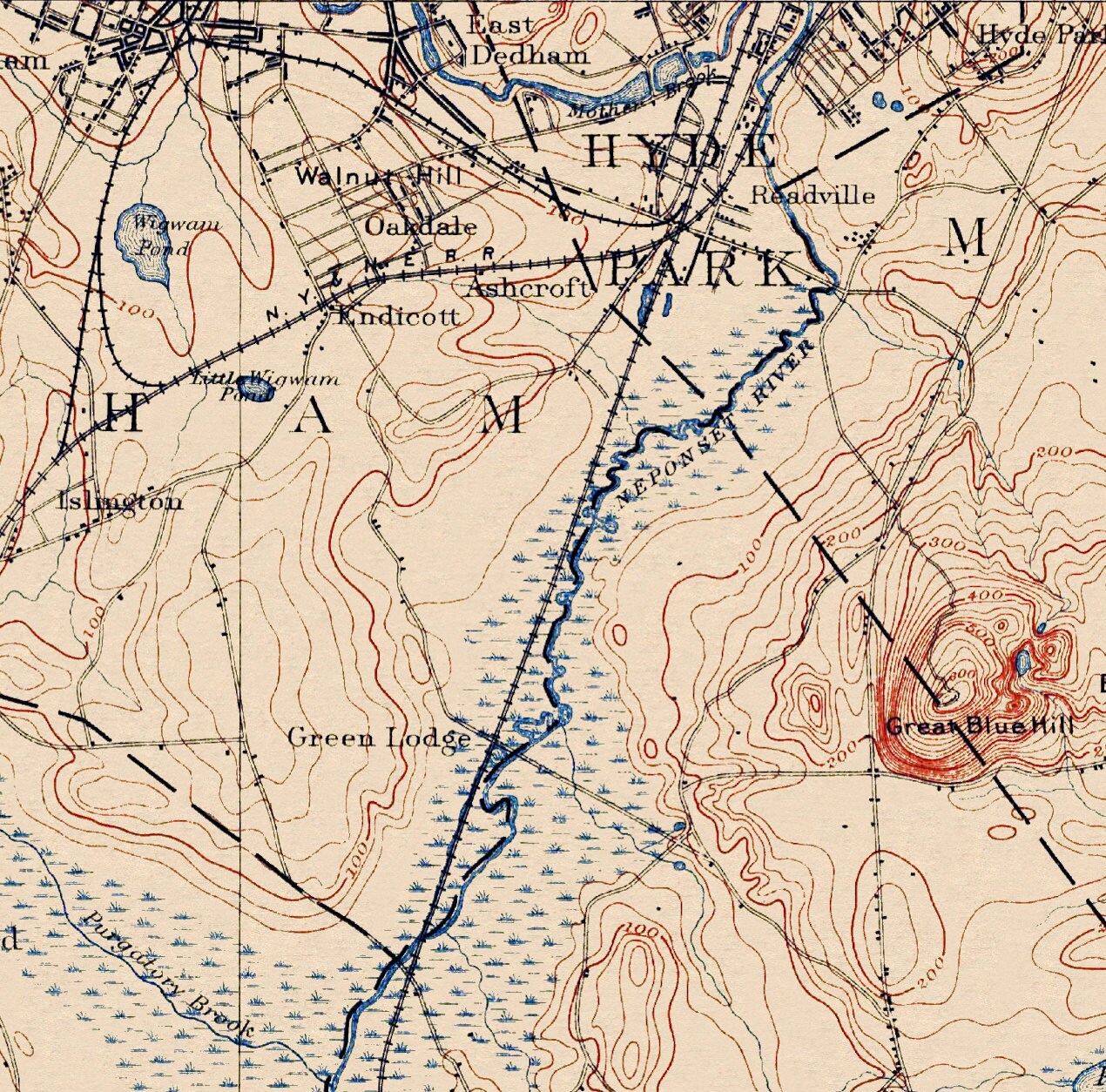 Dedham MA Restored Vintage Map - Etsy