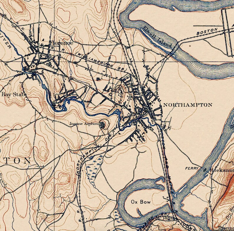Northampton, MA - Restored Vintage Map - Etsy