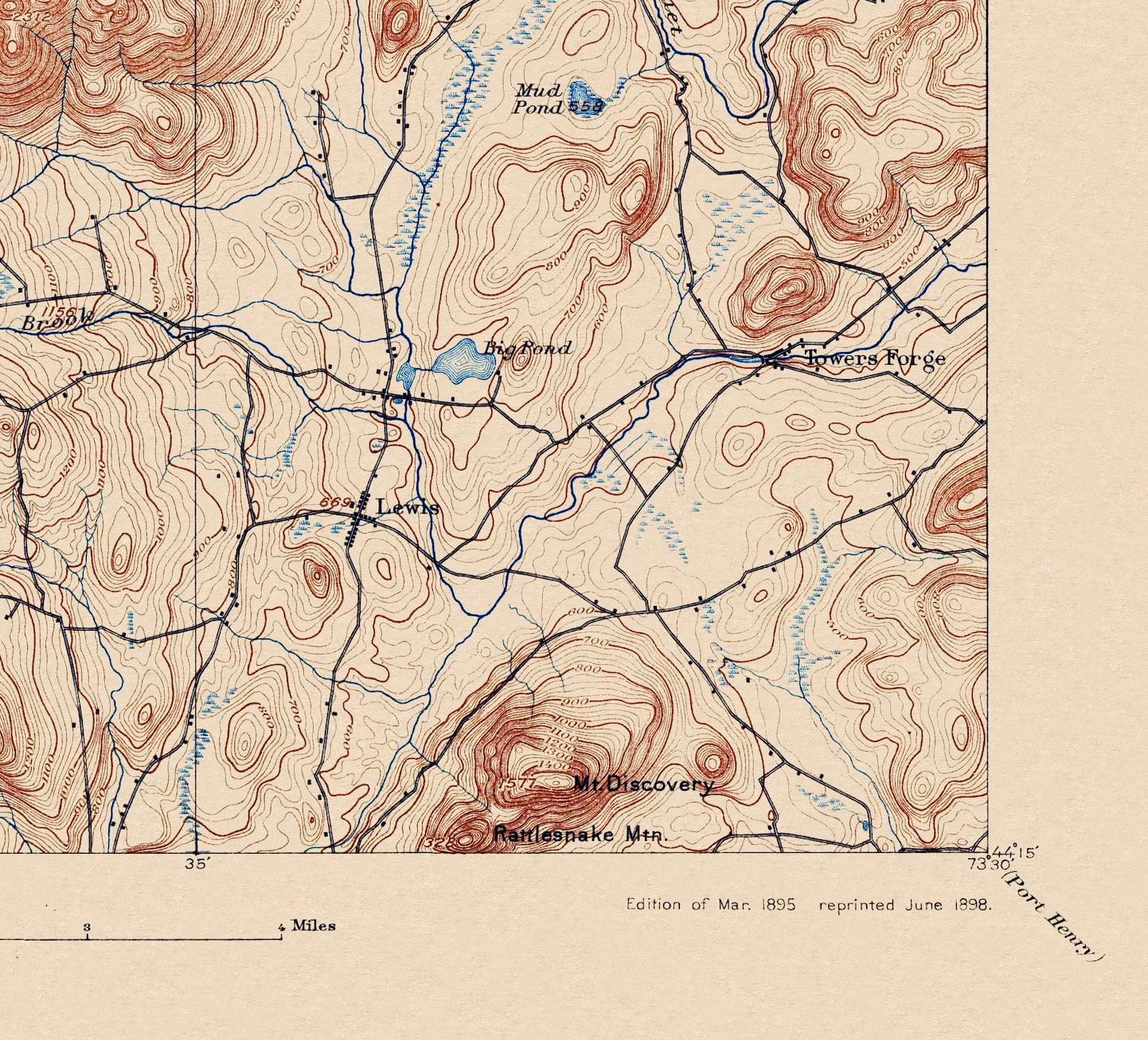 Ausable, NY - Restored Vintage Map (adirondacks, Jay Peak, Ausable ...