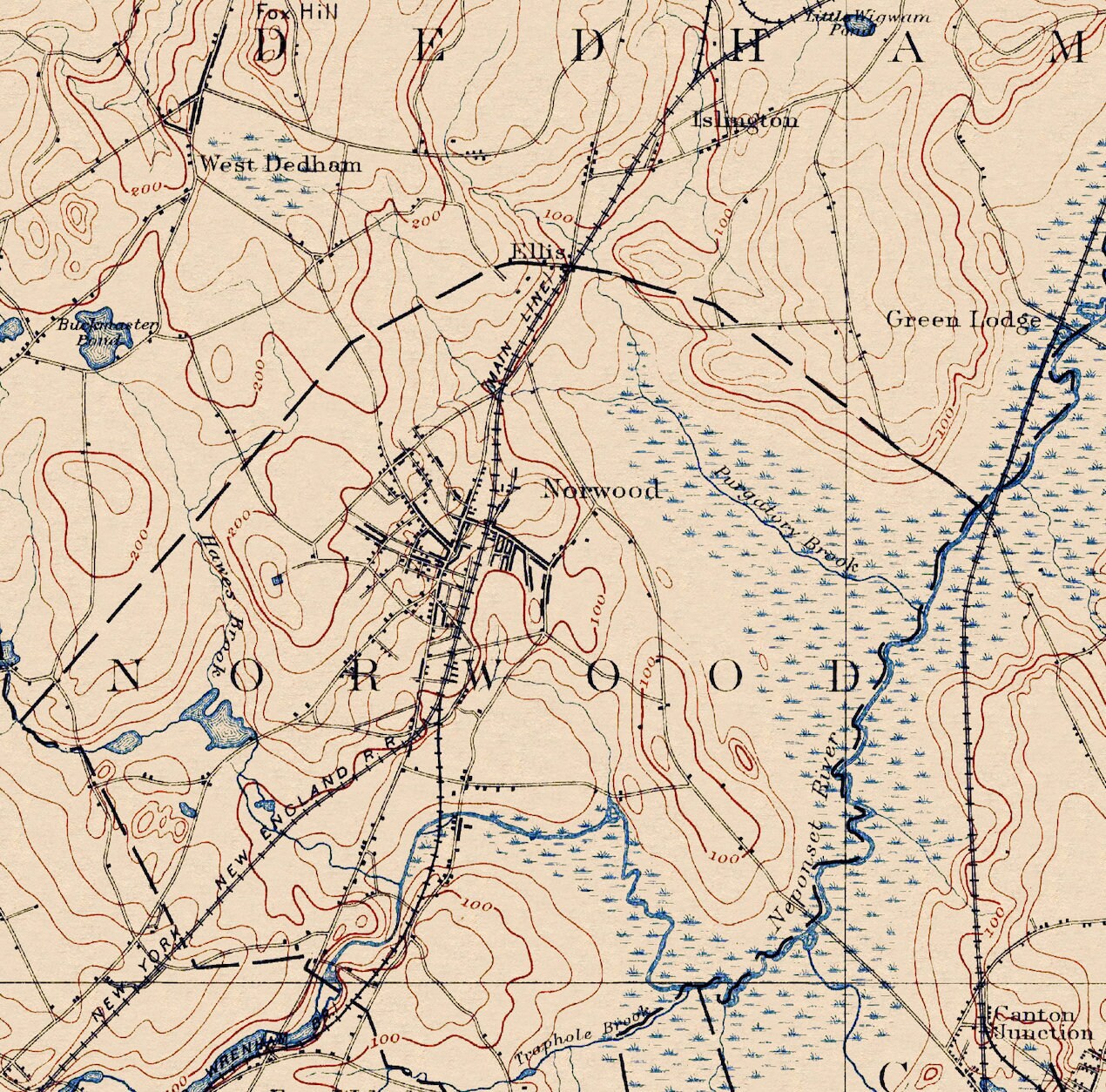Dedham MA Restored Vintage Map - Etsy