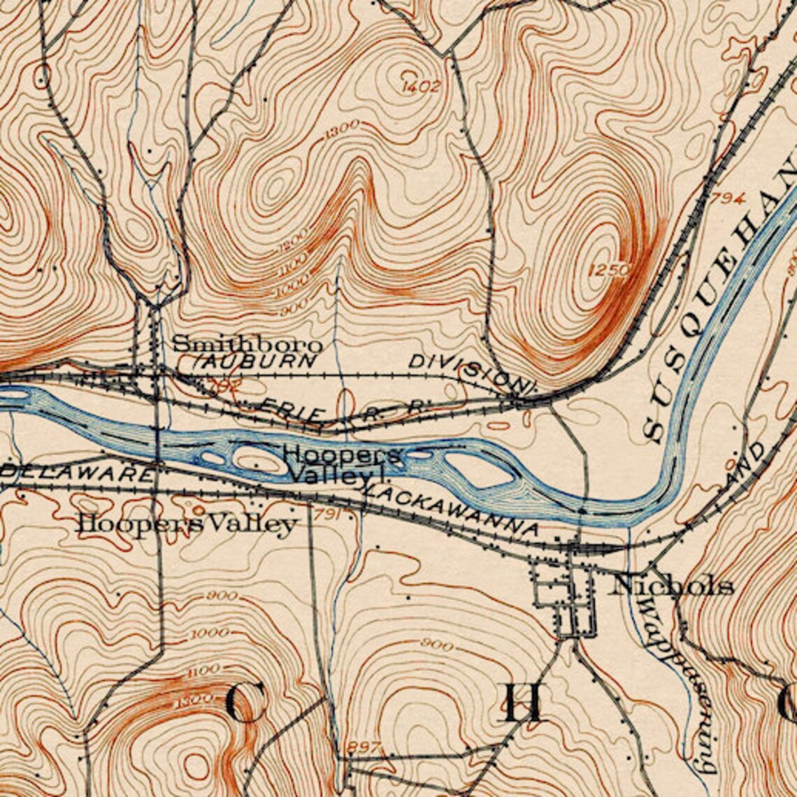 Owego, NY Restored Vintage Map - Etsy