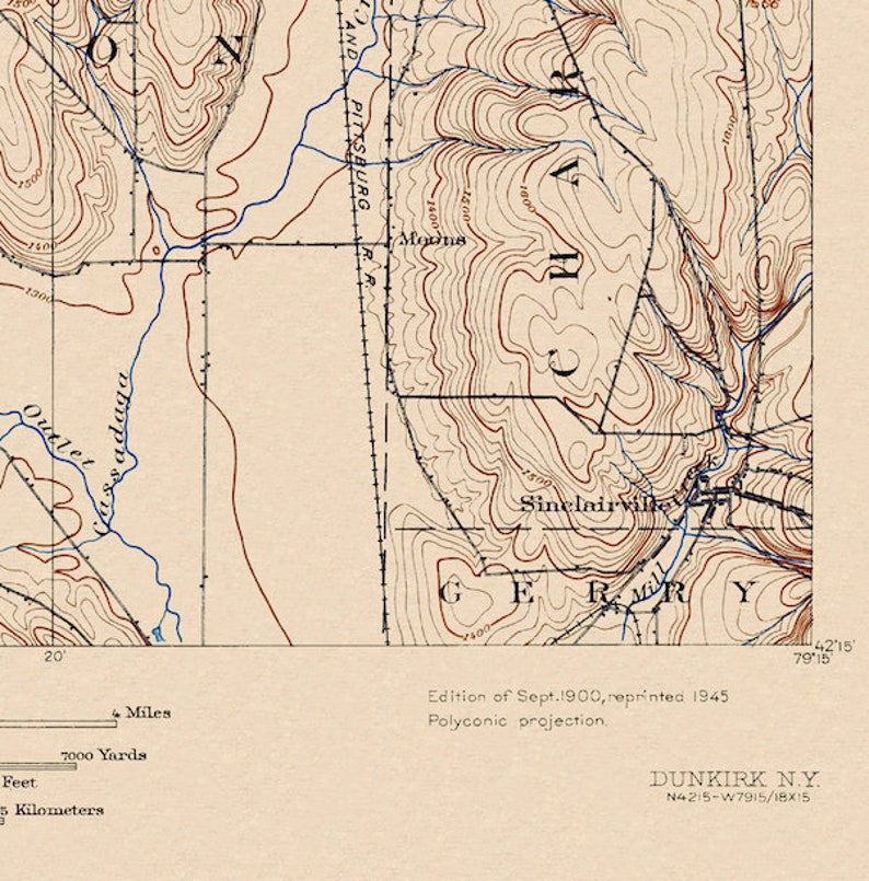 Dunkirk and Fredonia, NY - Restored Vintage Map - Etsy