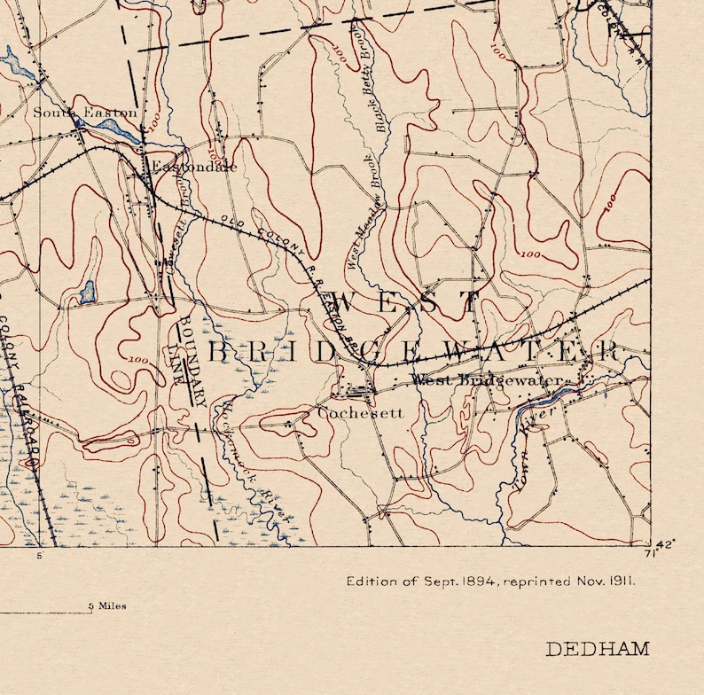 Dedham, MA - Restored Vintage Map - Etsy