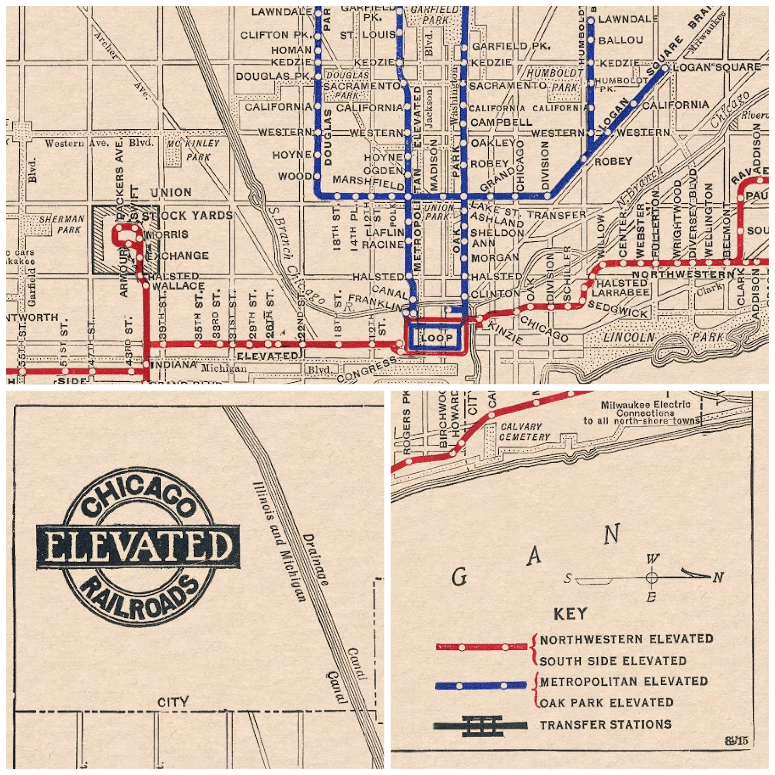 Chicago Transit - Vintage Map (1915) of Chicago's Elevated Railway ...
