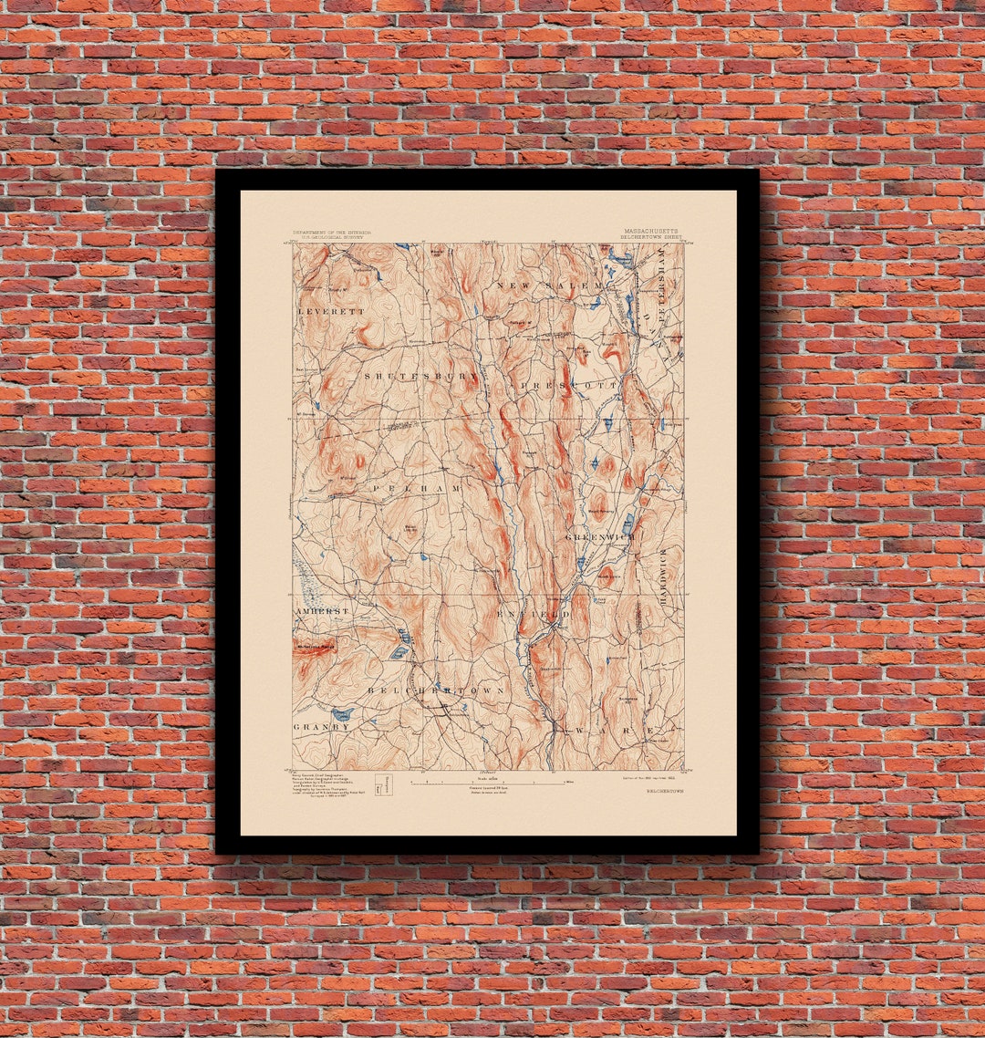 Belchertown, MA Restored Vintage Map - Etsy