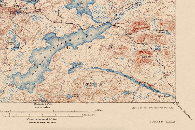 Tupper Lake, NY - Restored Vintage Map - Etsy