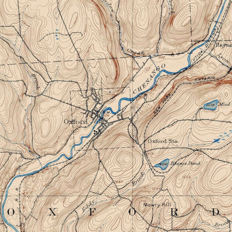 Oxford, NY - Restored Vintage Map - Etsy