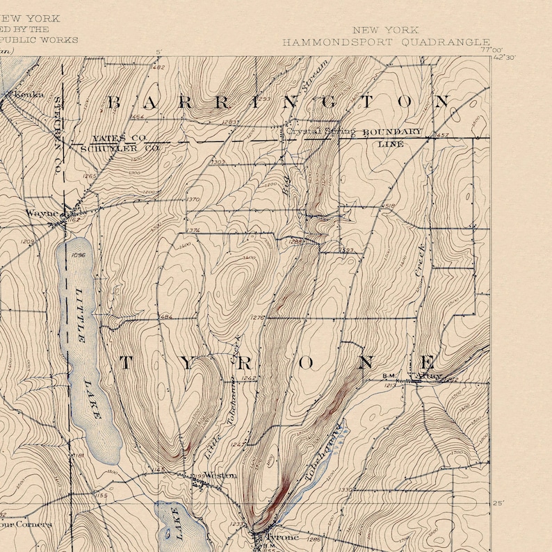 Hammondsport, NY - Restored Vintage Map - Etsy