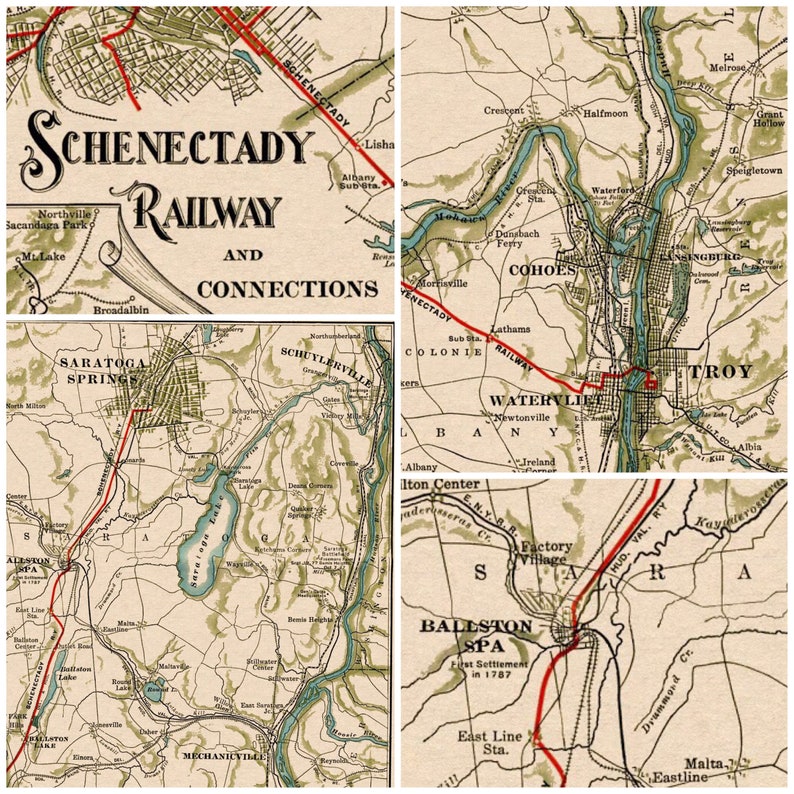 Schenectady Railway - Capital Region Vintage Map (albany, Schenectady ...