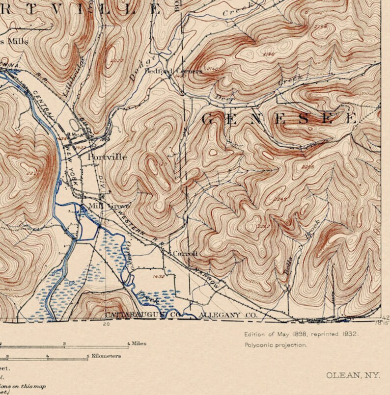 Olean NY Restored Vintage Map - Etsy