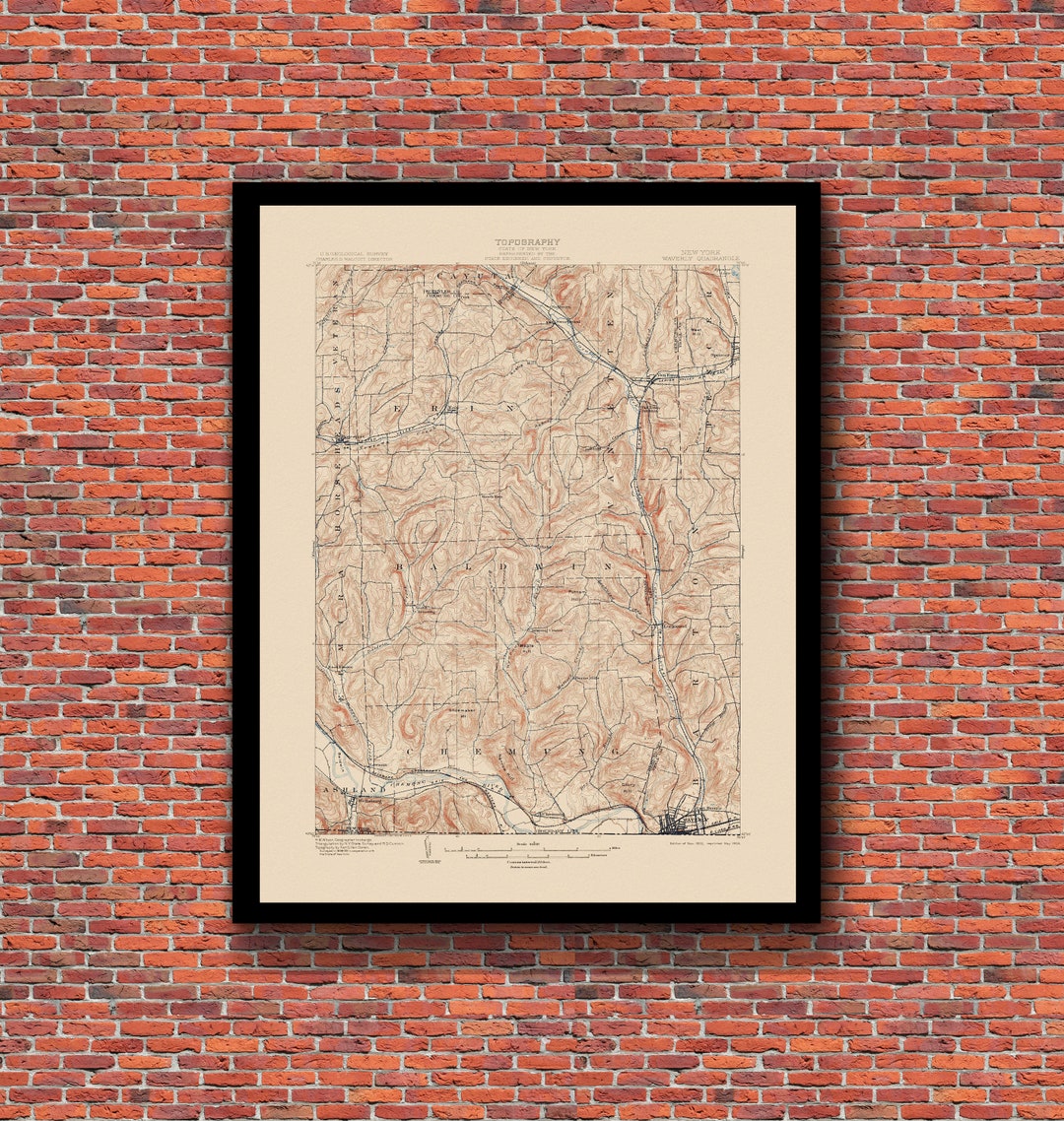 Waverly, NY - Restored Vintage Map - Etsy