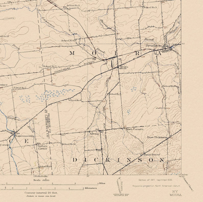 Moira, NY Restored Vintage Map - Etsy