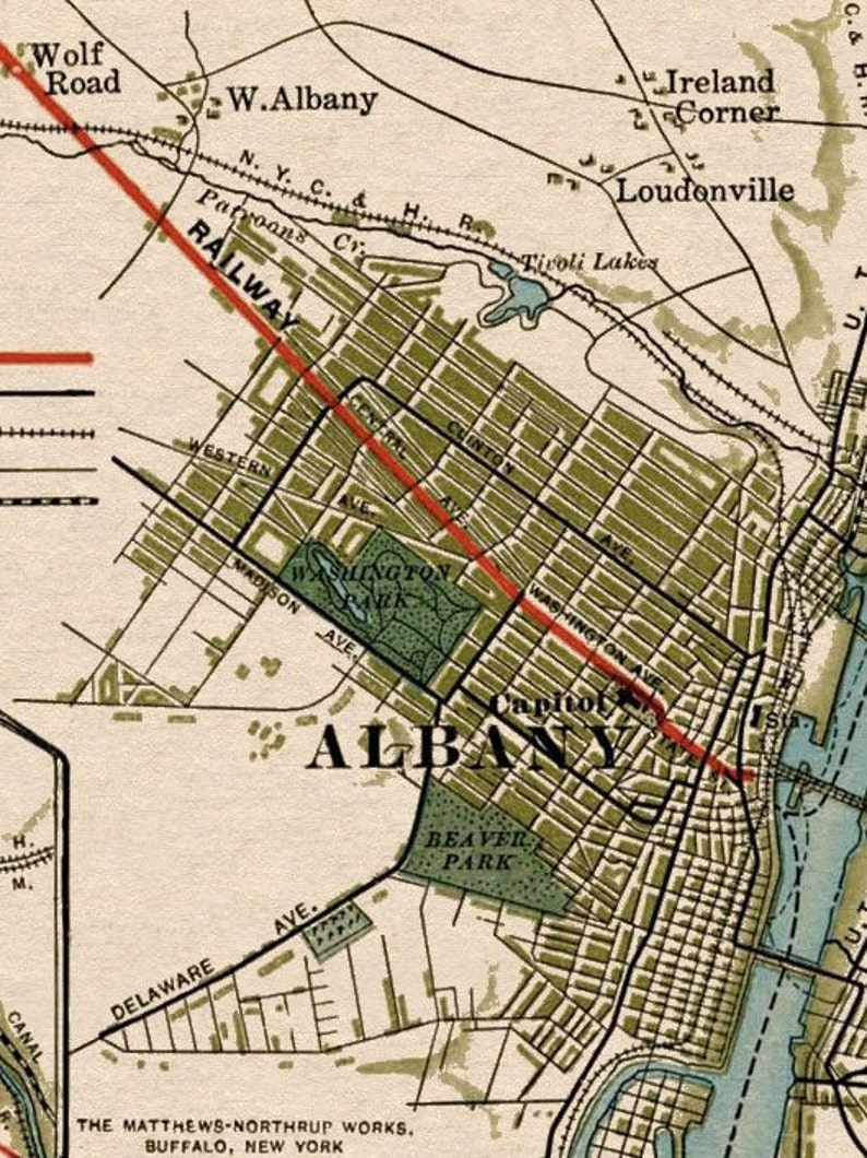 Schenectady Railway - Capital Region Vintage Map (albany, Schenectady ...