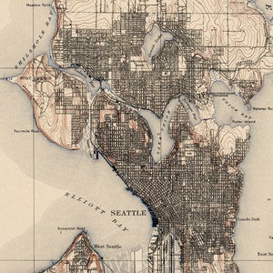Seattle, Washington Vintage Map (1909) - Etsy