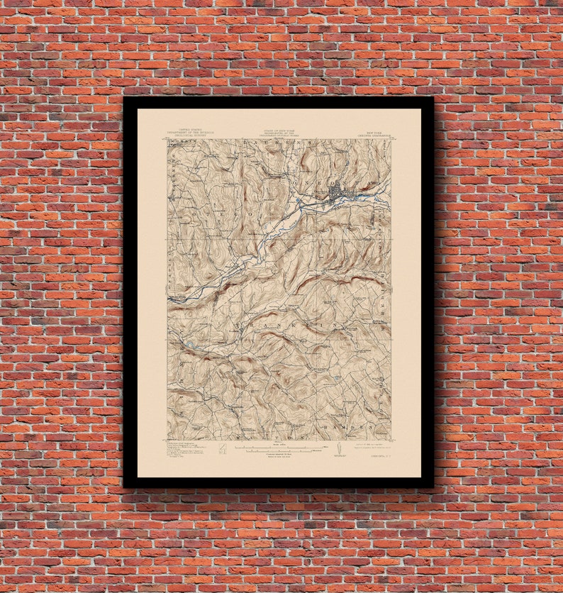Oneonta, NY - Restored Vintage Map - Etsy