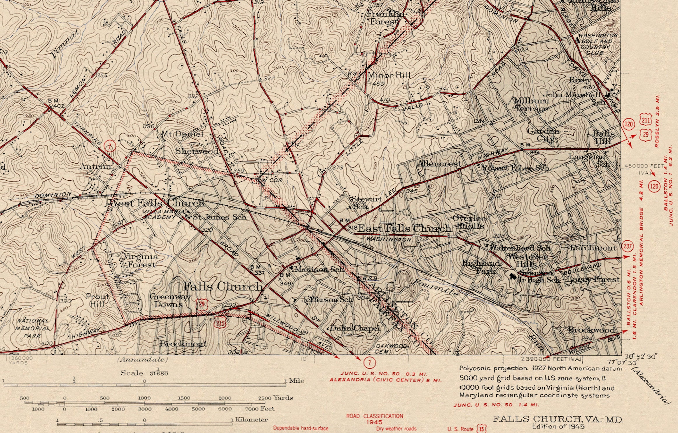 Falls Church and Fairfax County, Virginia Vintage Map (1913/1940s) - Etsy