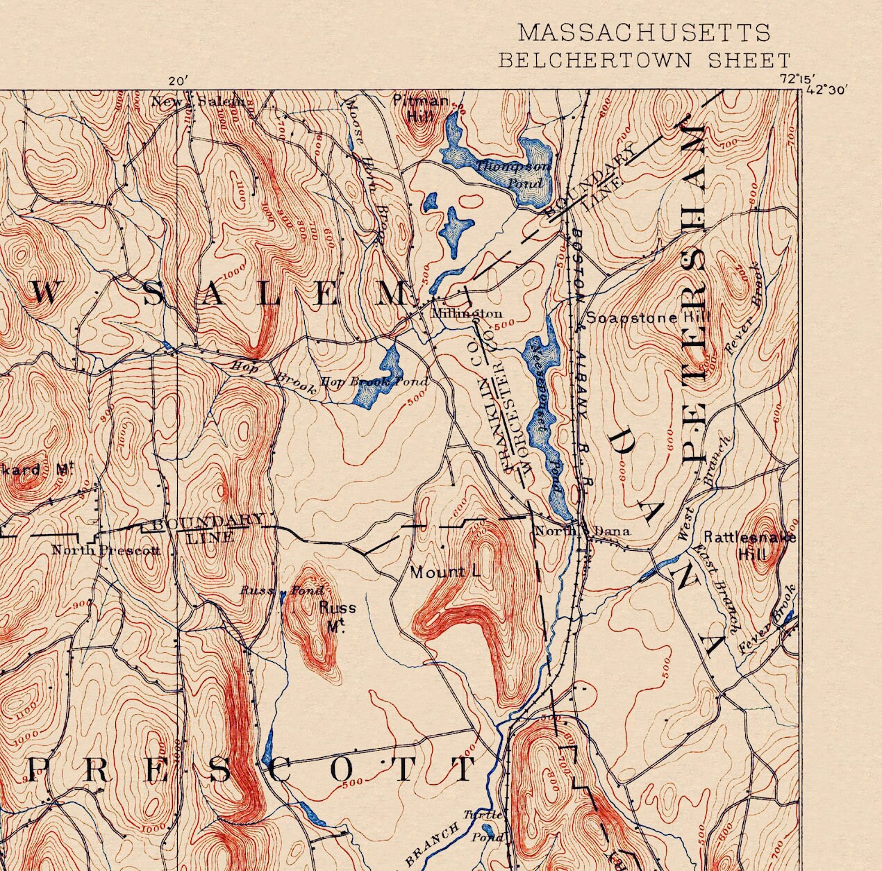Belchertown, MA - Restored Vintage Map - Etsy