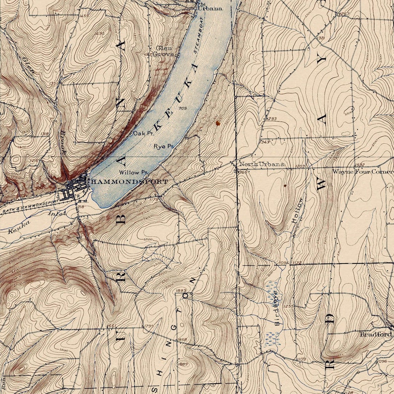 Hammondsport, NY - Restored Vintage Map - Etsy