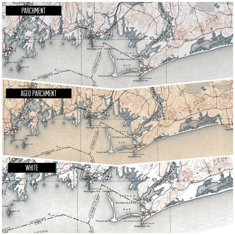 Stonington and Mystic CT & Westerly RI Vintage Topographic | Etsy