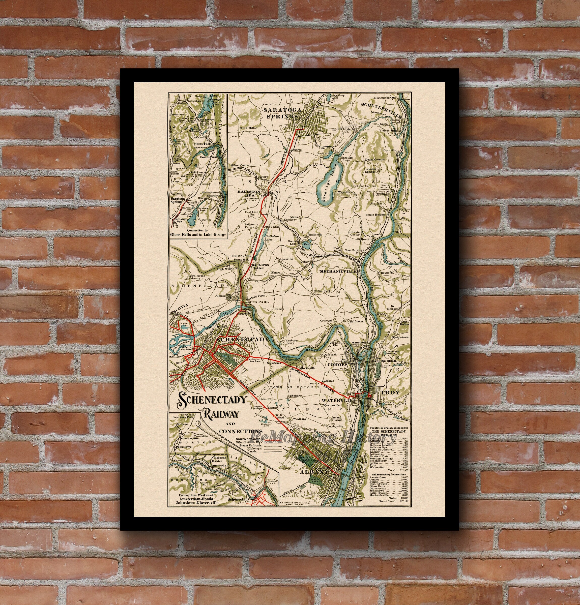 Schenectady Railway - Capital Region Vintage Map (albany, Schenectady ...