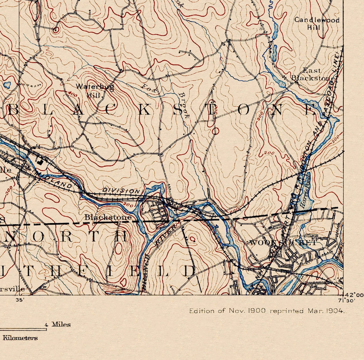 Blackstone, MA - Restored Vintage Map - Etsy