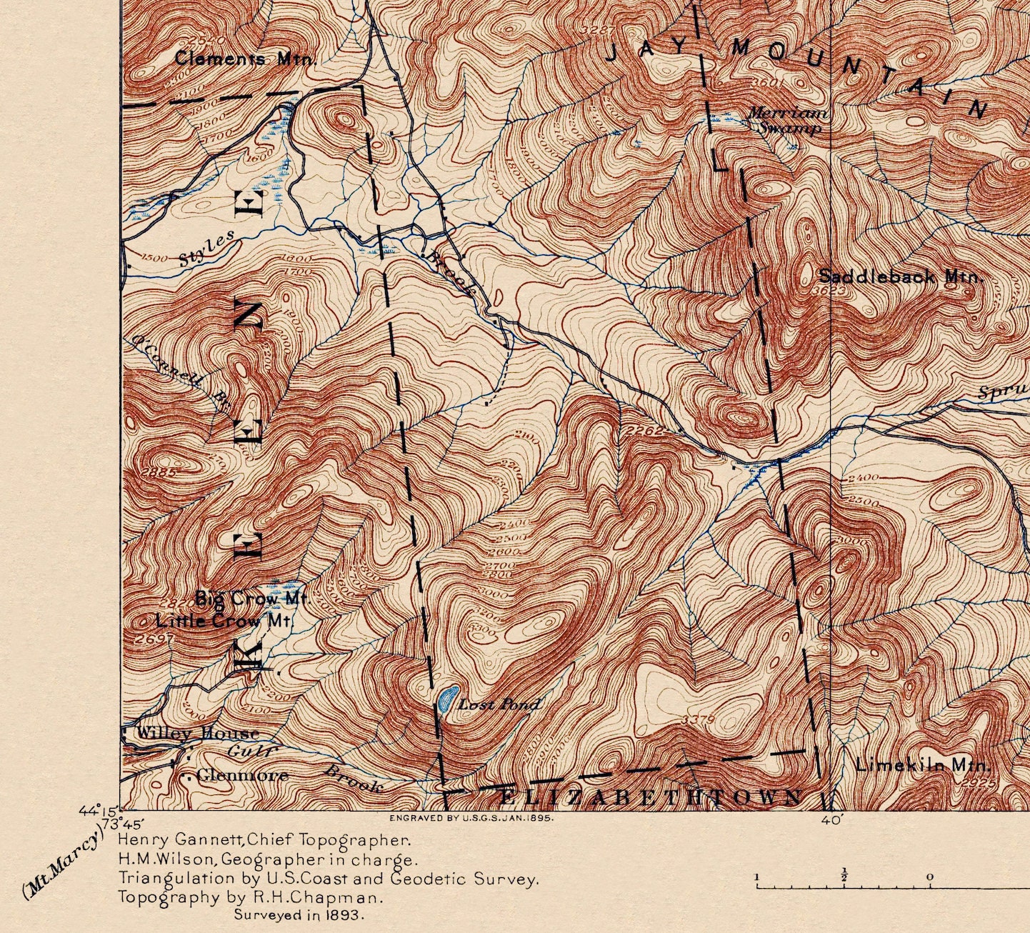 Ausable, NY - Restored Vintage Map (adirondacks, Jay Peak, Ausable ...