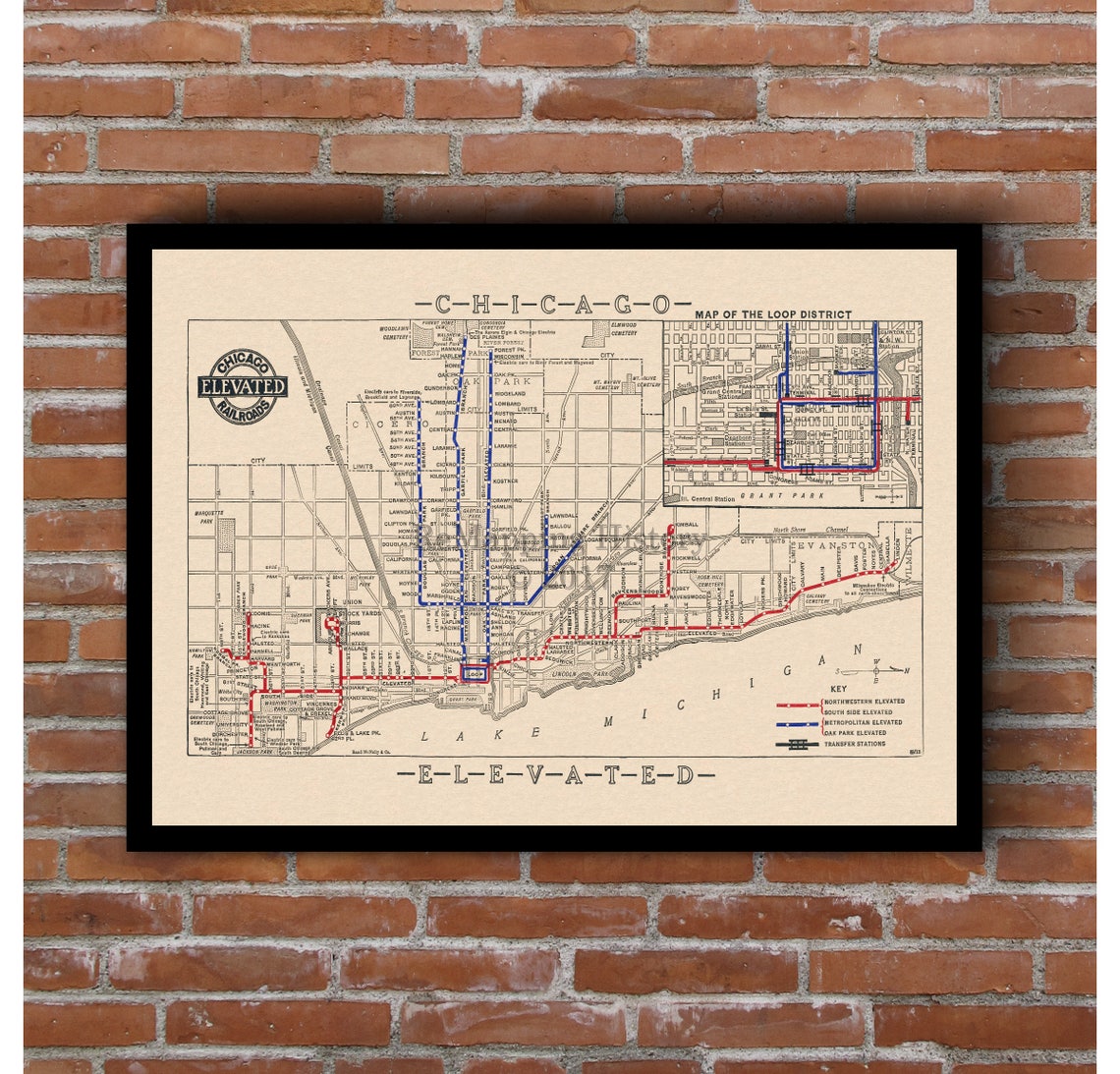 Chicago Transit - Vintage Map (1915) of Chicago's Elevated Railway ...