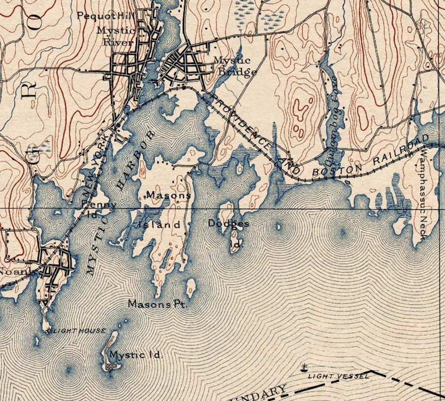 Stonington and Mystic, CT & Westerly, RI Vintage Topographic Map - Etsy