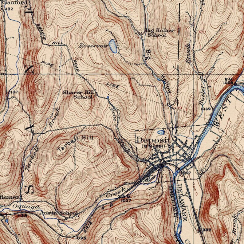 Deposit NY Restored Vintage Map | Etsy