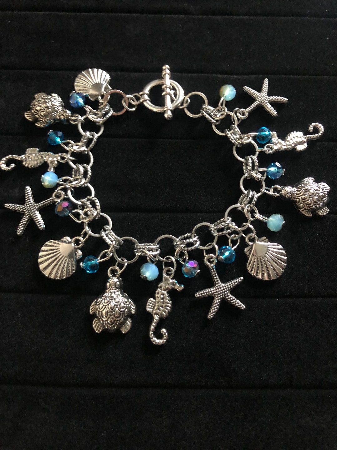 Sea Life Charm Bracelet Silver Charm Bracelet Ocean Charm Bracelet Beach Bracelet Seashore ...