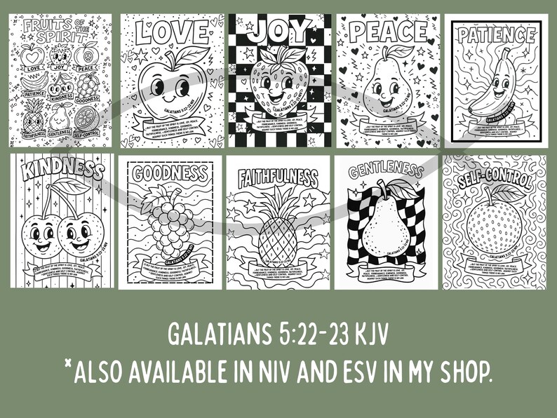 Fruit of the Spirit Coloring Pages: KJV Bible Verse Printables (PDF ...