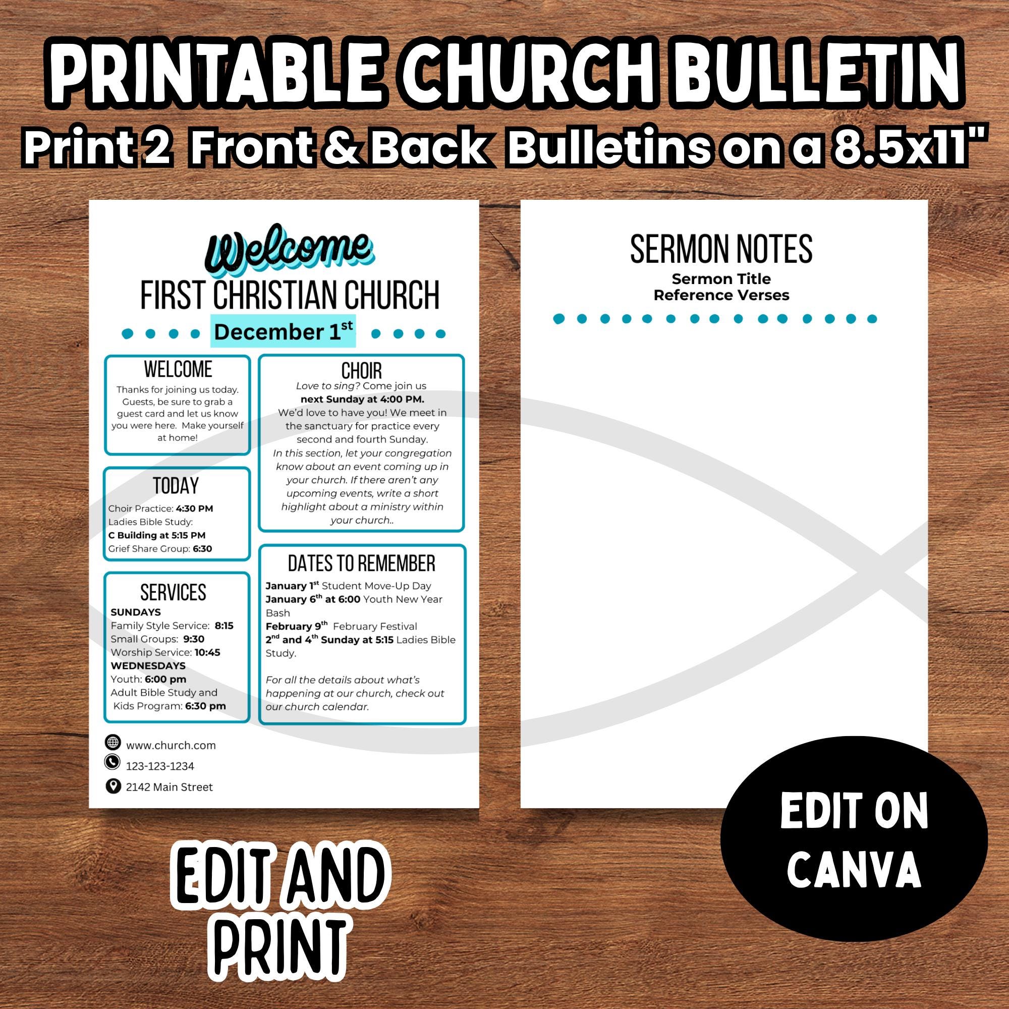 Colorful Editable Church Bulletin Template: Printable Sunday Service ...