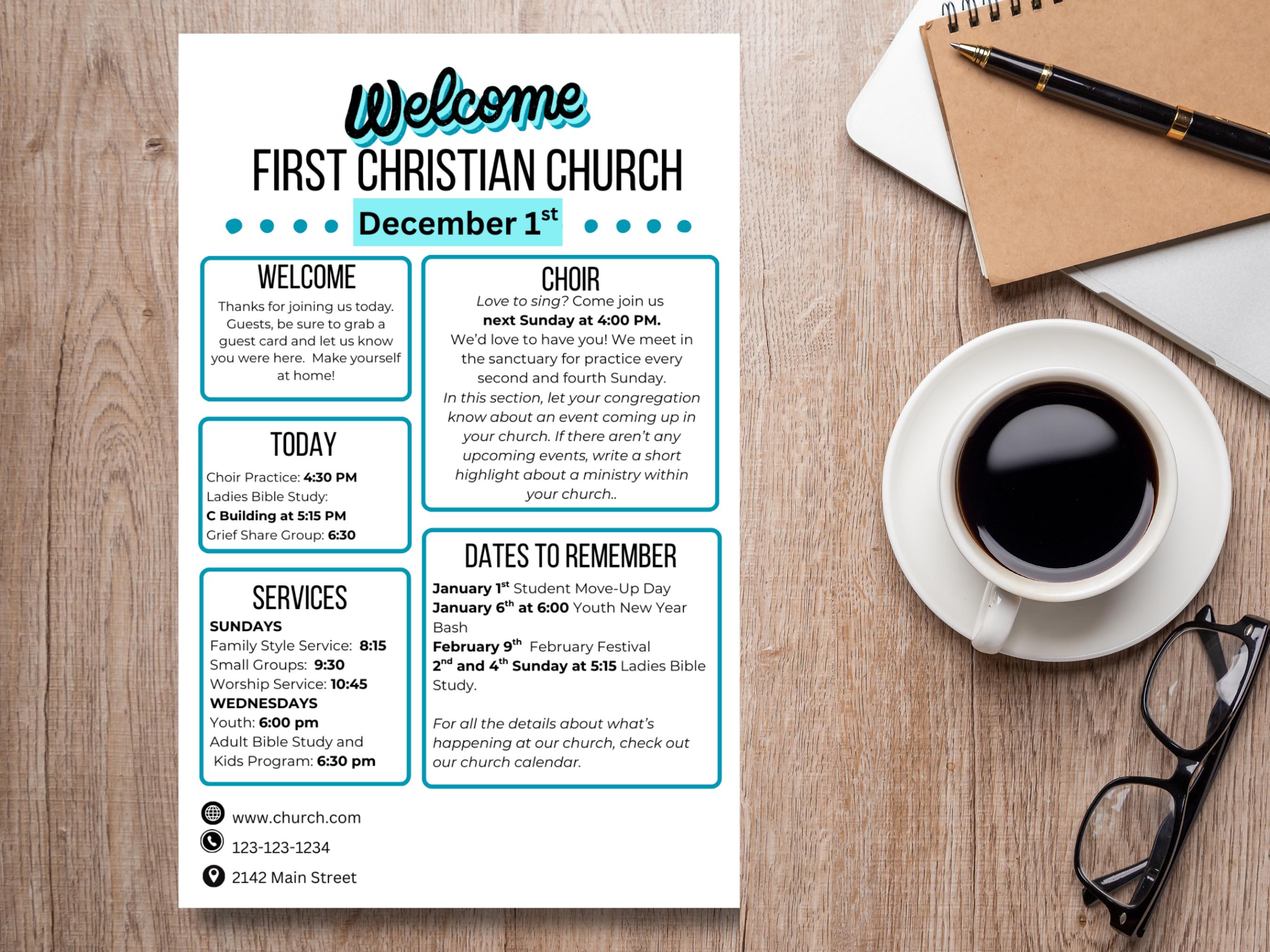 Colorful Editable Church Bulletin Template: Printable Sunday Service ...