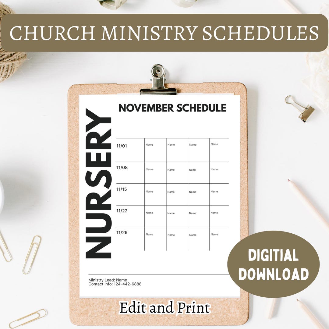 Editable Church Ministry Schedule Template – Canva Volunteer Planner ...
