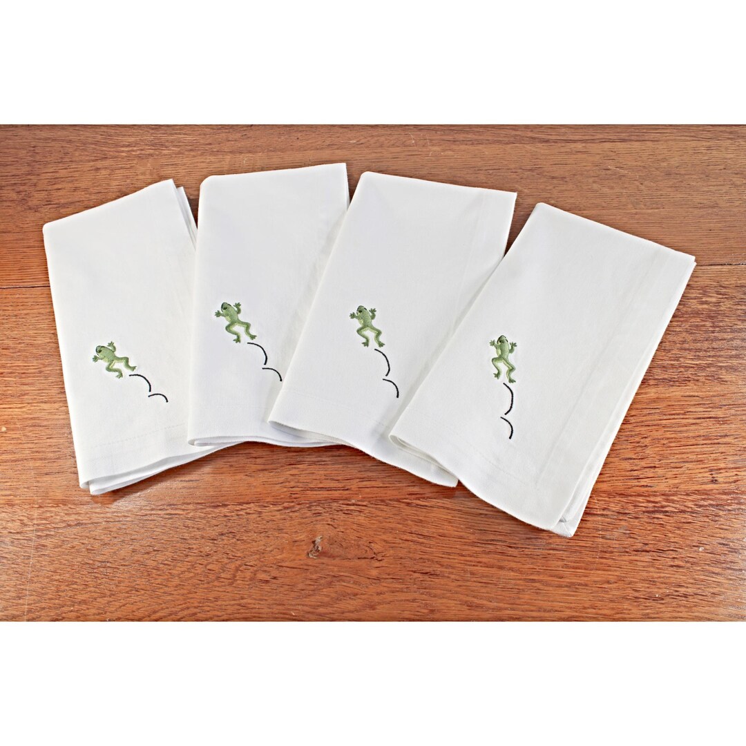 Vintage Pottery Barn Embroidered Leaping Frog Dinner Napkins Set of 4 ...