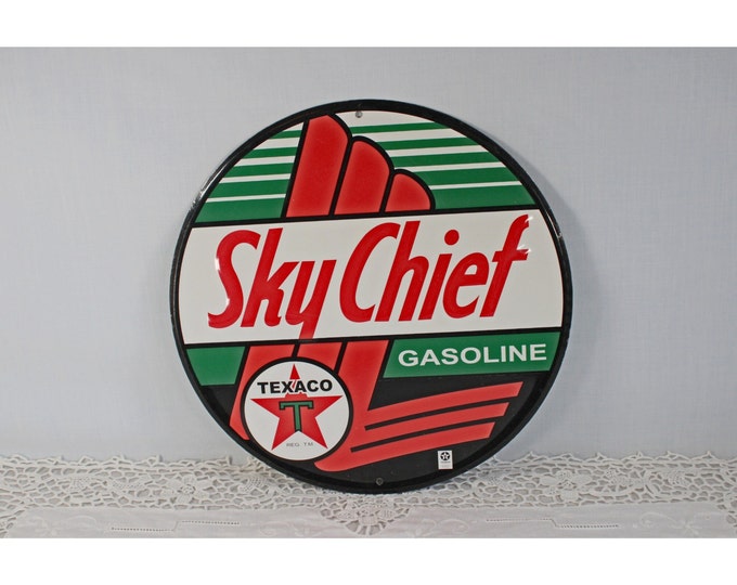 Vintage Sky Chief Texaco Gasoline Embossed Round Metal Sign - Etsy