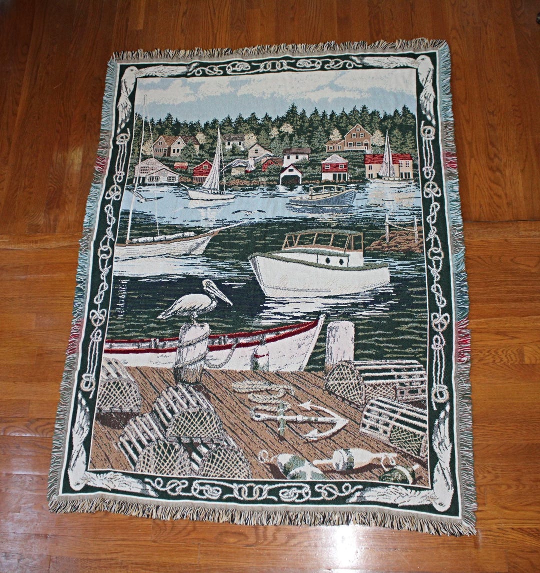 Vintage Goodwin Weavers Coastal Beach Tapestry Throw Blanket With ...