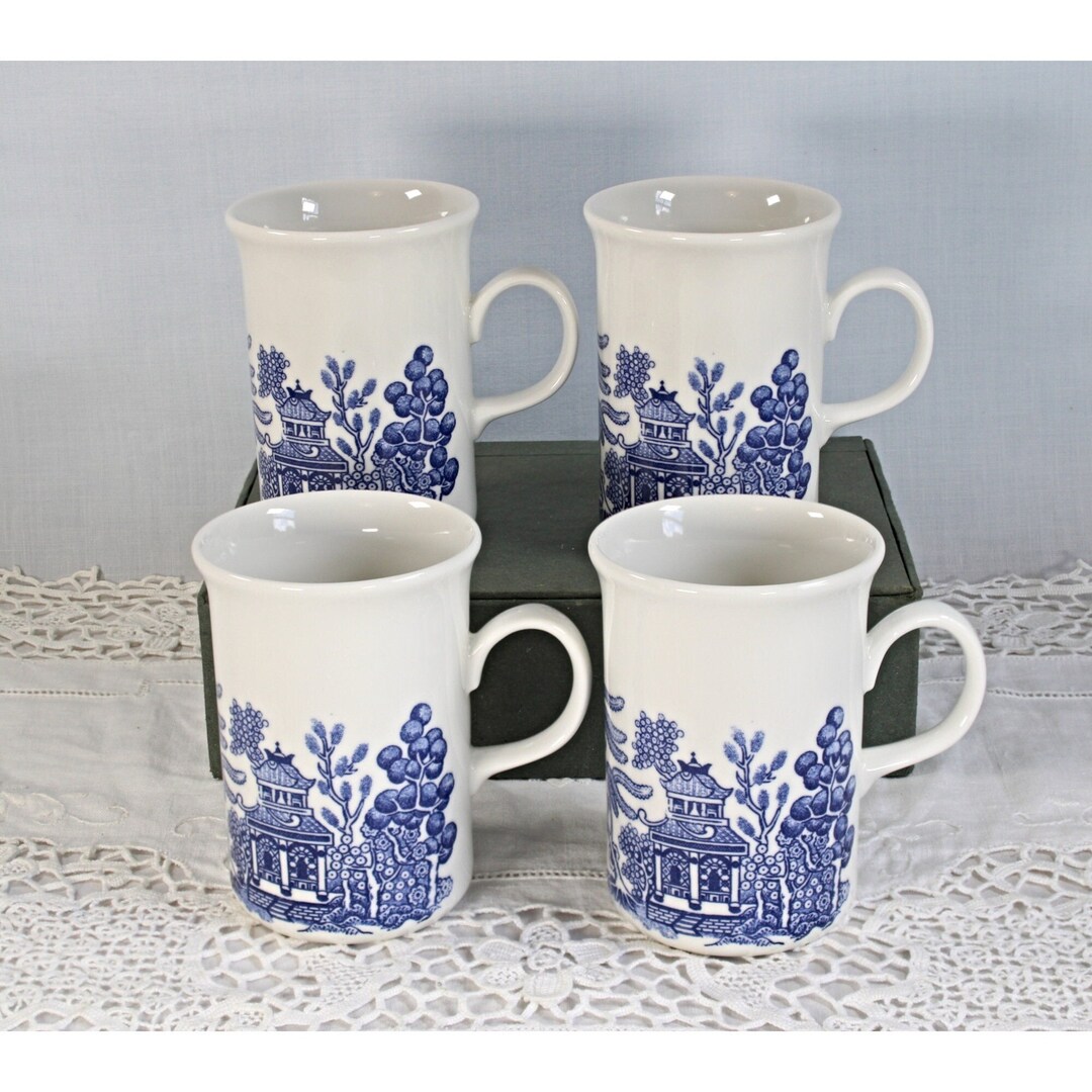 Vintage Churchill Blue Willow Coffee Mugs Set of 4 - Etsy