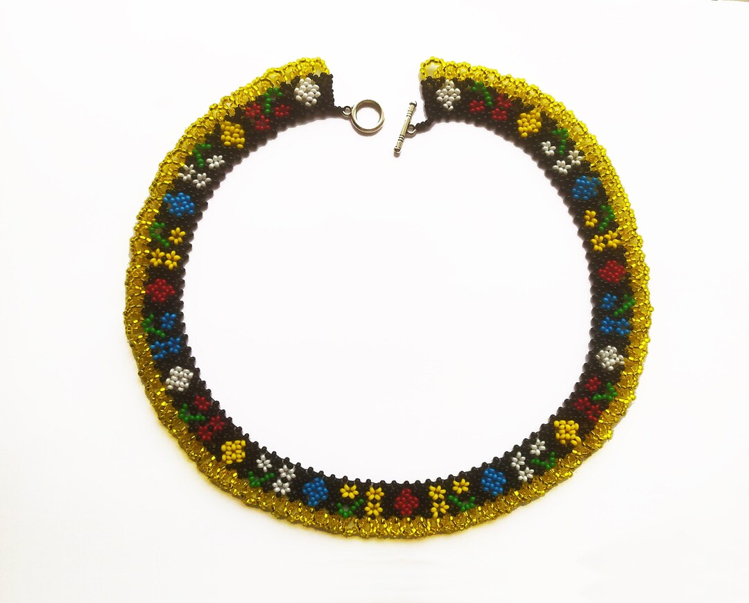 Colorful Choker Necklace, Beaded Choker Sylianka, Ukrainian Native ...