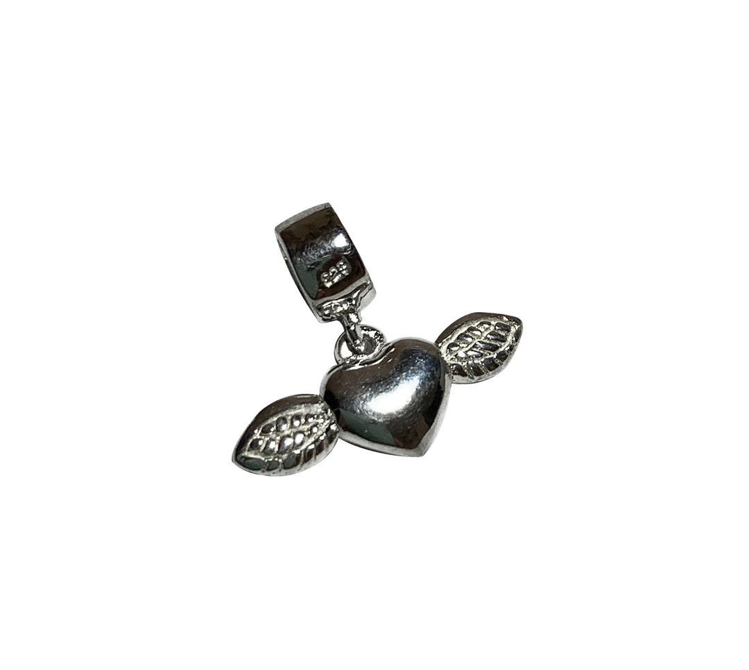 Angel Wings Heart Dangle Charm, Charm Mini Winged Heart, 925 Silver ...