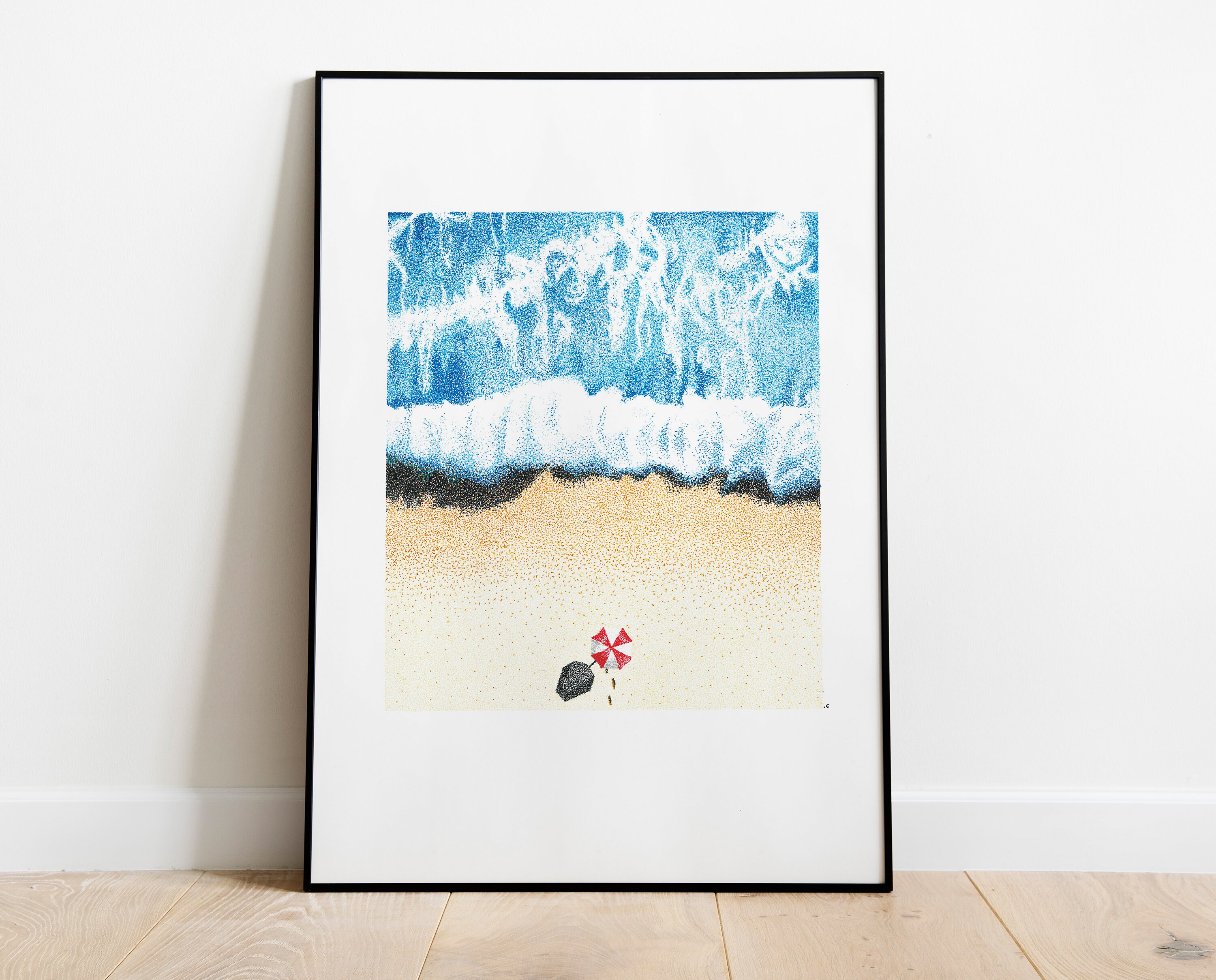 Beach ocean wave coastal stipple artwork print Prints Digital Prints ...