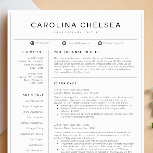 ATS Friendly Resume Template for Word, Page, Google Docs Business Card ...