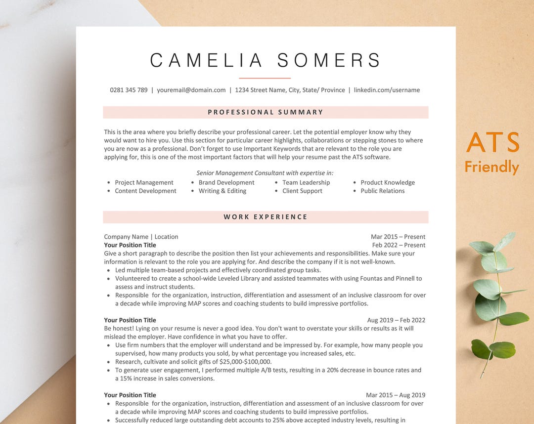 ATS Friendly Resume, ATS Resume Template Word, Pages, Google Docs, ATS ...