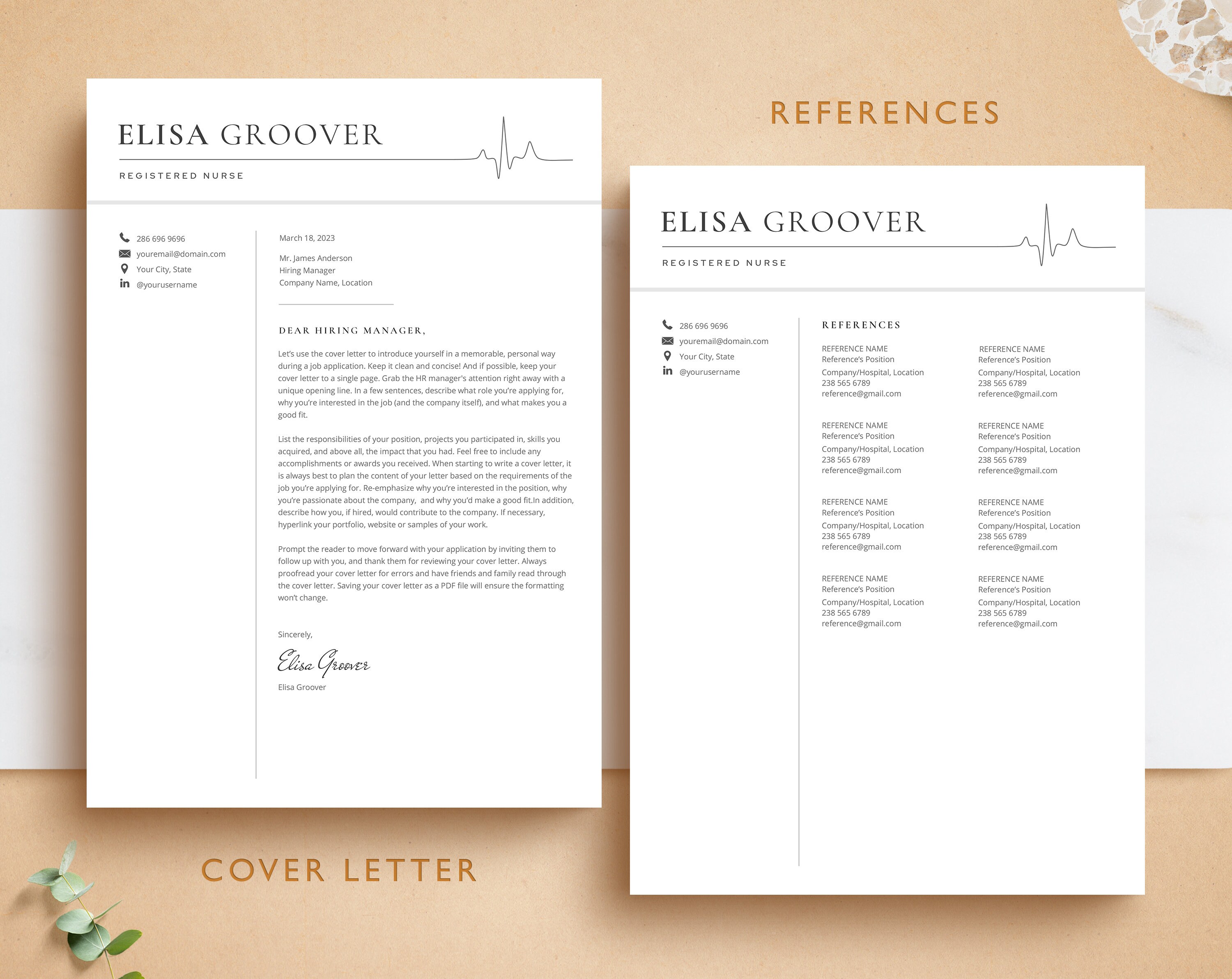 New Grad Nurse Resume Template, Registered Nurse Resume for Word and ...