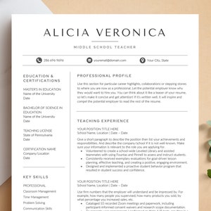 Teacher Resume Template for Microsoft Word & Mac Pages, Middle School ...
